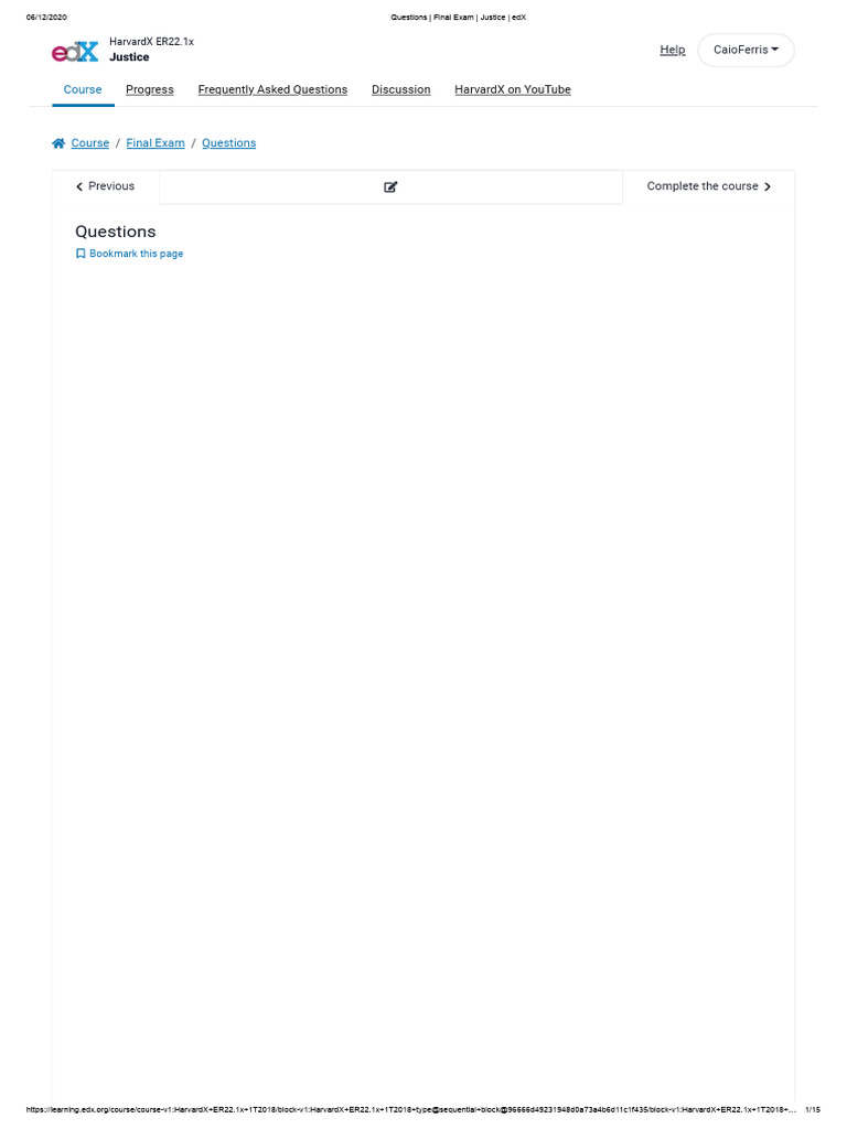 Questions - Final Exam - Justice - EdX | PDF | Justice | Crime & Violence