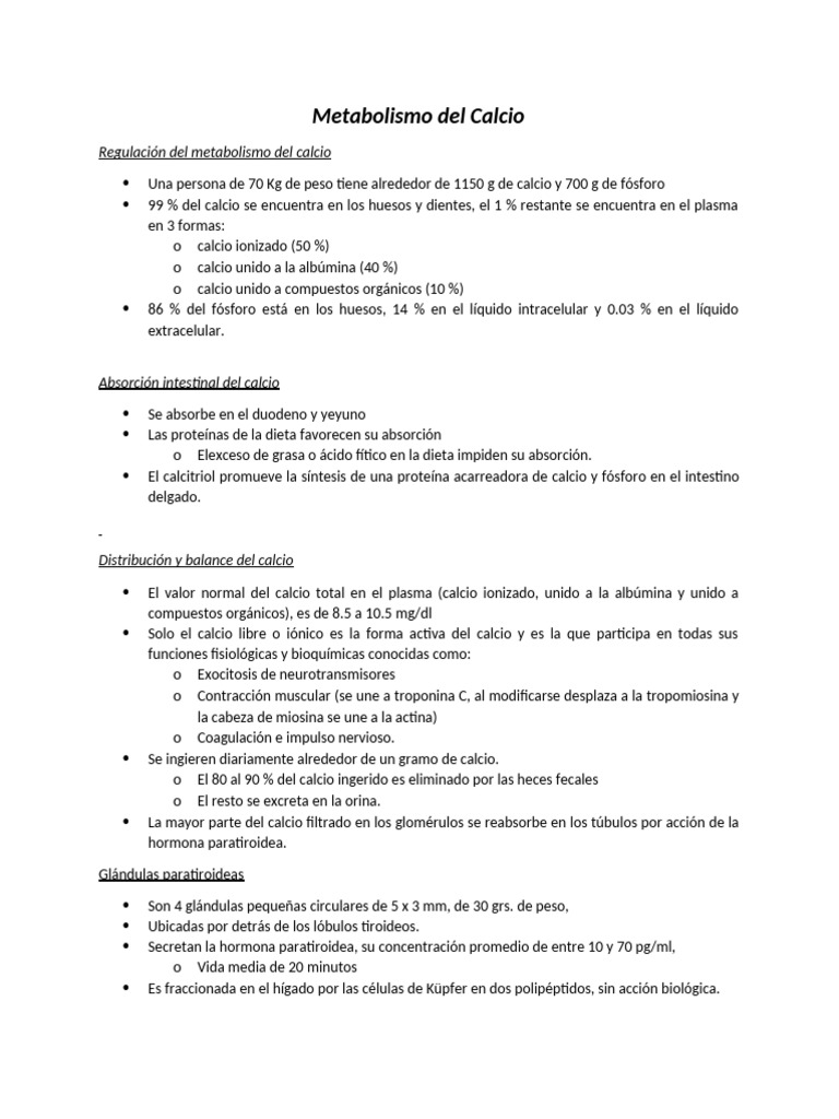 Metabolismo y Regulación del Calcio | PDF | Calcio