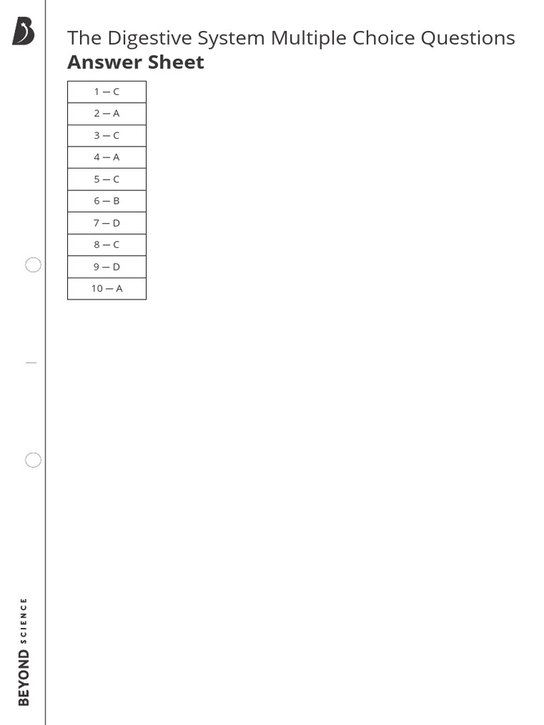 The Digestive System Multiple Choice Questions Answer Sheet | PDF