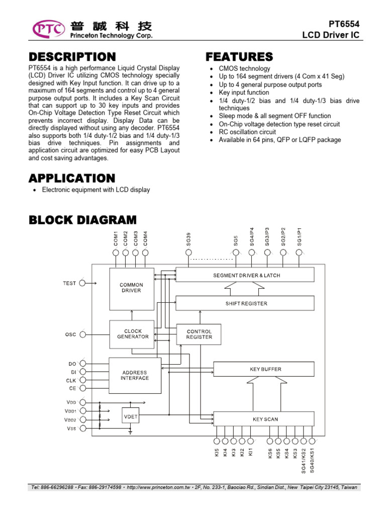 PT6554 LCD Driver IC | PDF | Power Supply | Electrical Engineering