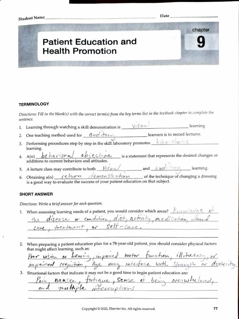 ch09 Patient Education Health Promotion Study Guide | PDF | Learning | National Council ...