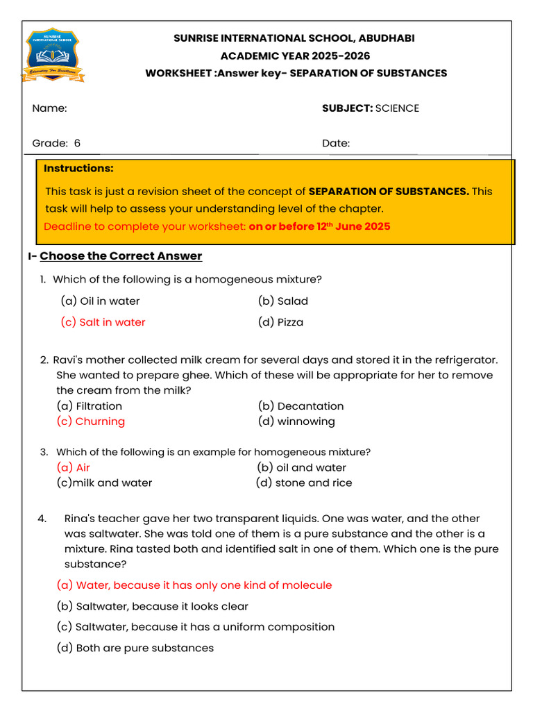 CH 3-Answer Key Separation of Substances | PDF | Solubility | Water