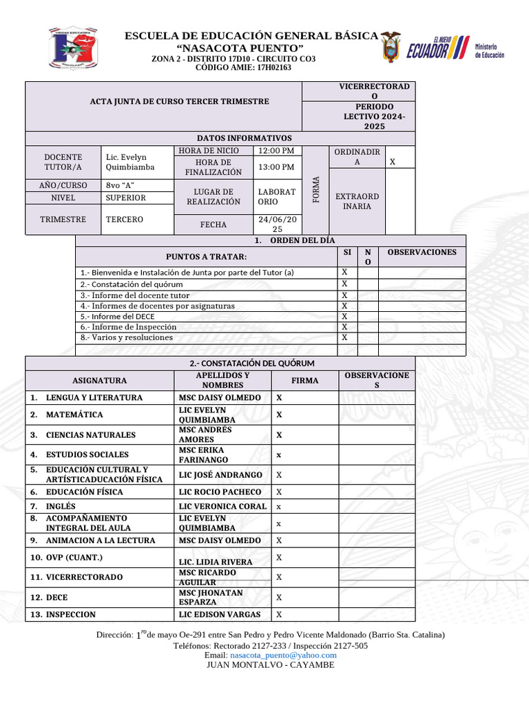 Acta Junta de Curso 3ro Trimestre Eve | PDF | Inclusión (Educación) | Enseñando