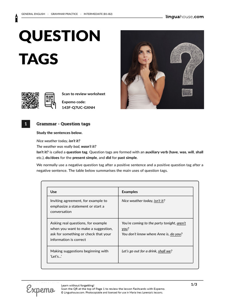 Question Tags British English Student Ver2 BW | PDF | Question | Language Mechanics