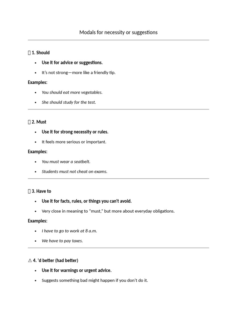 Modals For Necessity or Suggestions | PDF