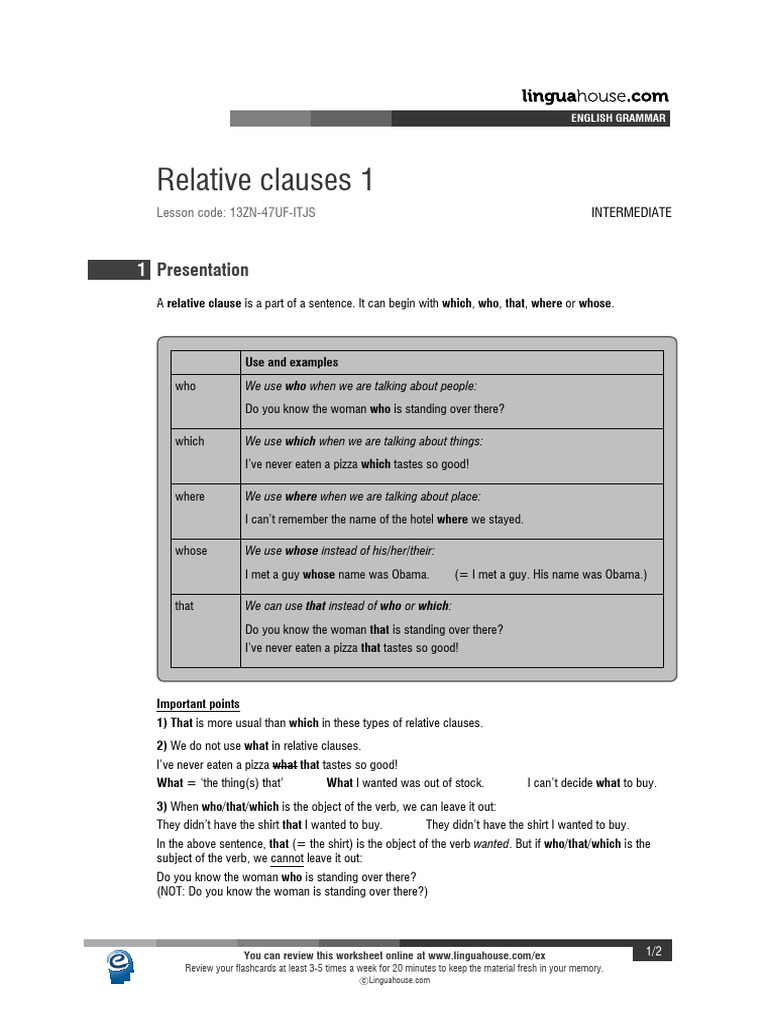 Relative Clauses 1 British English Teacher BW | PDF | Clause | Sentence (Linguistics)