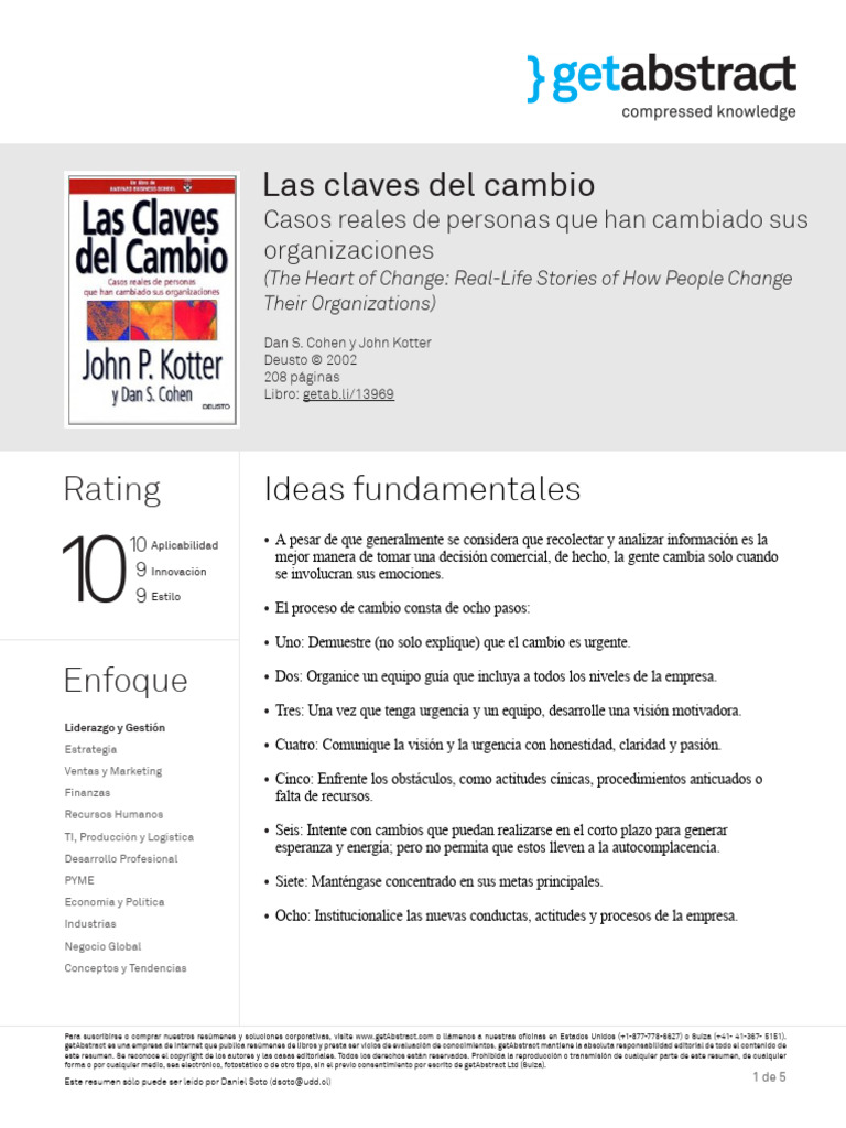 Las Claves Del Cambio (The Heart of Change) - John Kotter - Dan Cohen ...