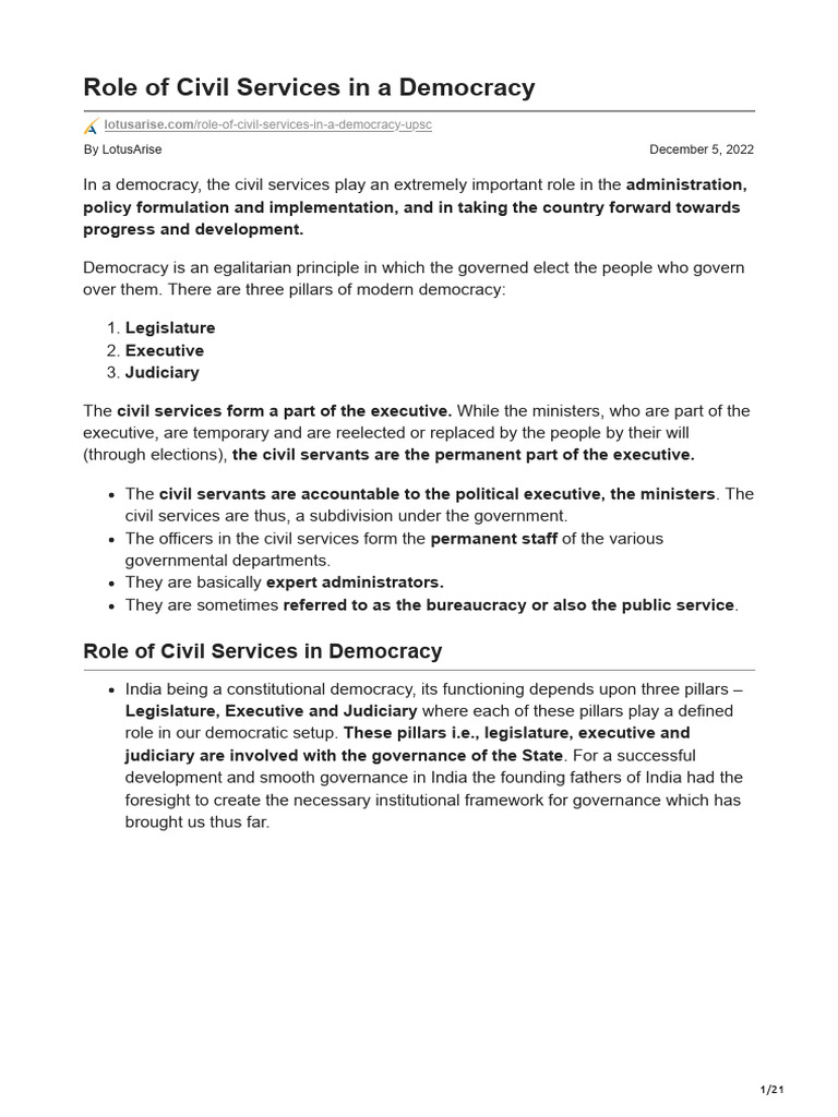 Civil Services' Role in Democracy | PDF | Civil Service | Governance
