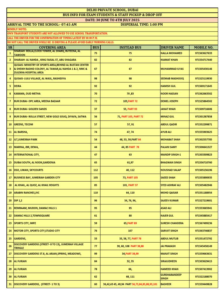 Bus 32 Timetable for DPS Sharjah | PDF | Dubai | United Arab Emirates