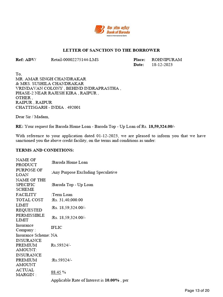 Signed Sanction Letter (Sanction Letter (Sanction Letter) (11) ) | PDF ...