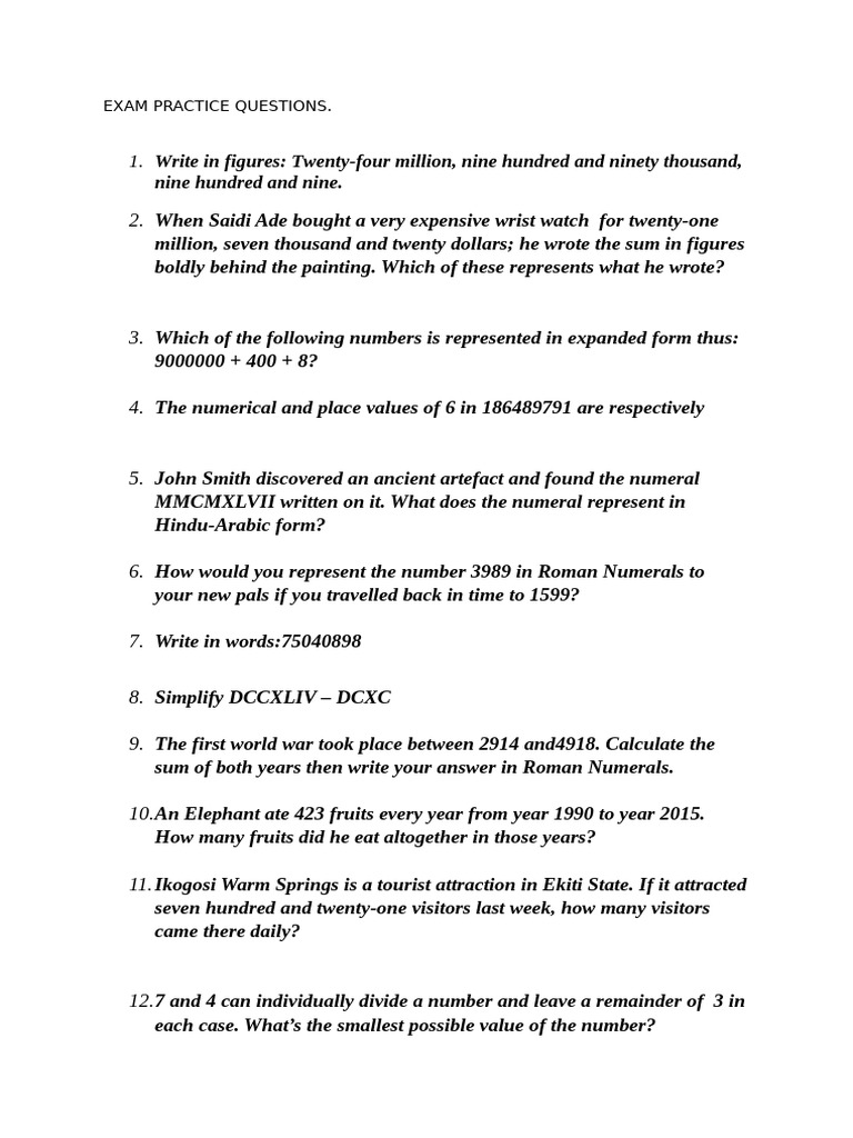Comprehensive Exam Practice Questions | PDF
