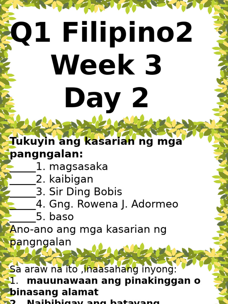 q1 Filipino 2 Week 3 Day 2 3 | PDF