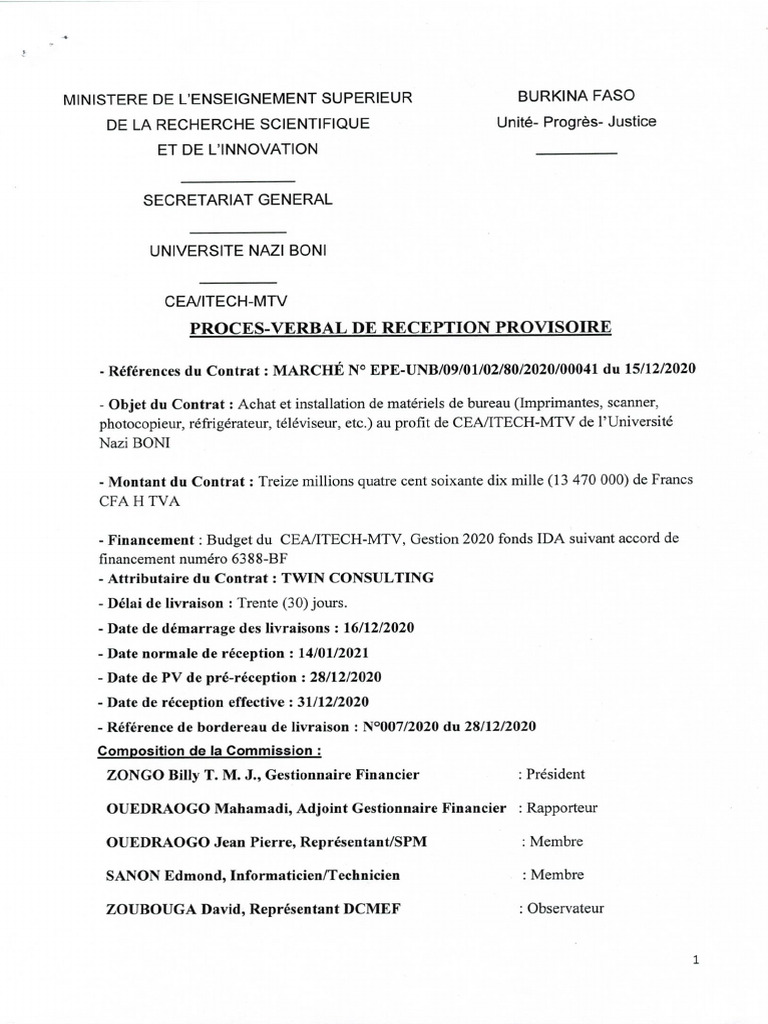 18 PV Reception Technique Materiel de Bureau Itech MTV | PDF
