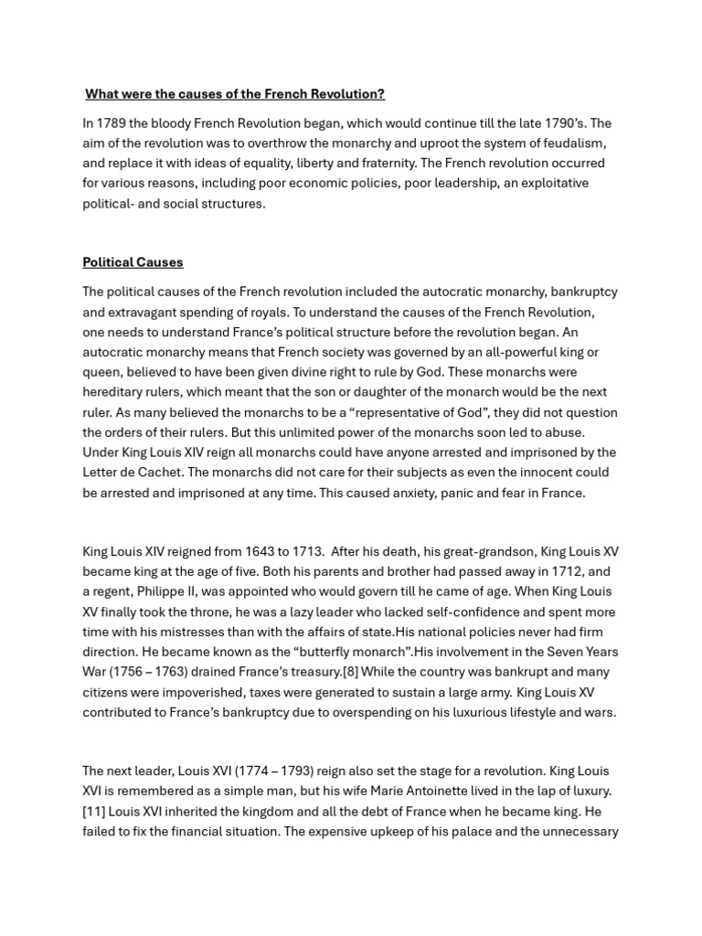 The Causes of The French Revolution Essay Grade 10 | PDF | Marie ...