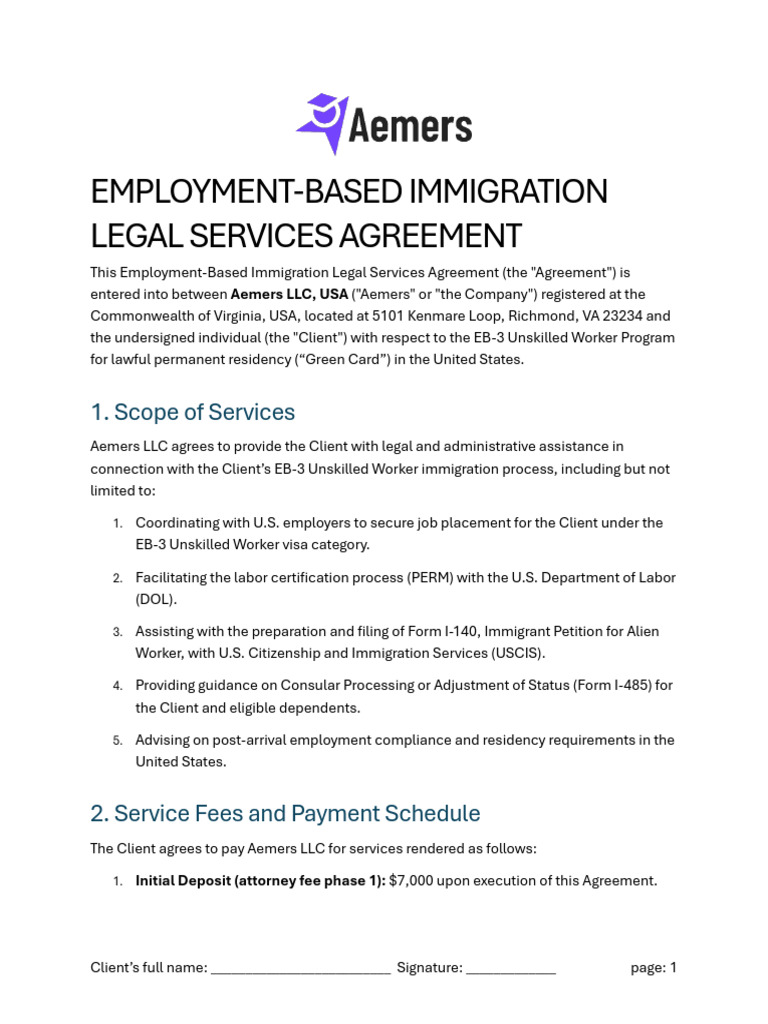 EB3 Contract Aemers LLC USA Updated | PDF | Justice | Crime & Violence