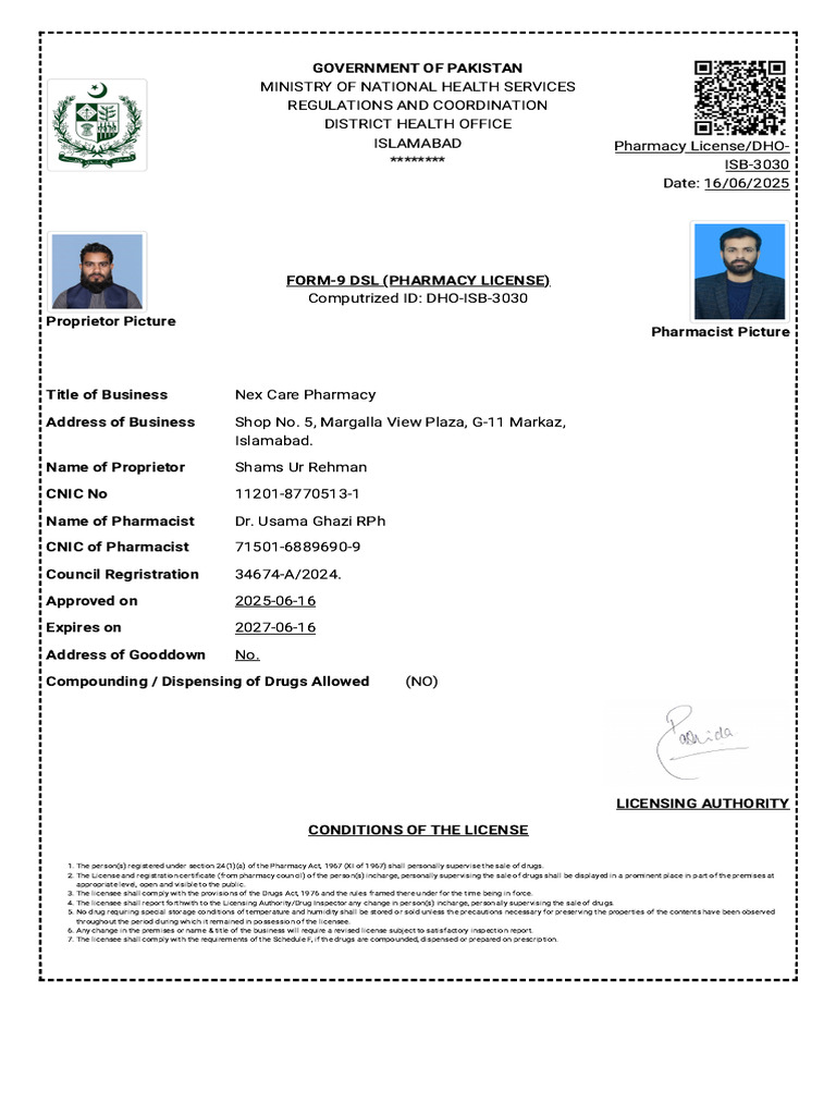 Pharmacy License DHO Islamabad 2025 | PDF | Pharmacist | Pharmacy