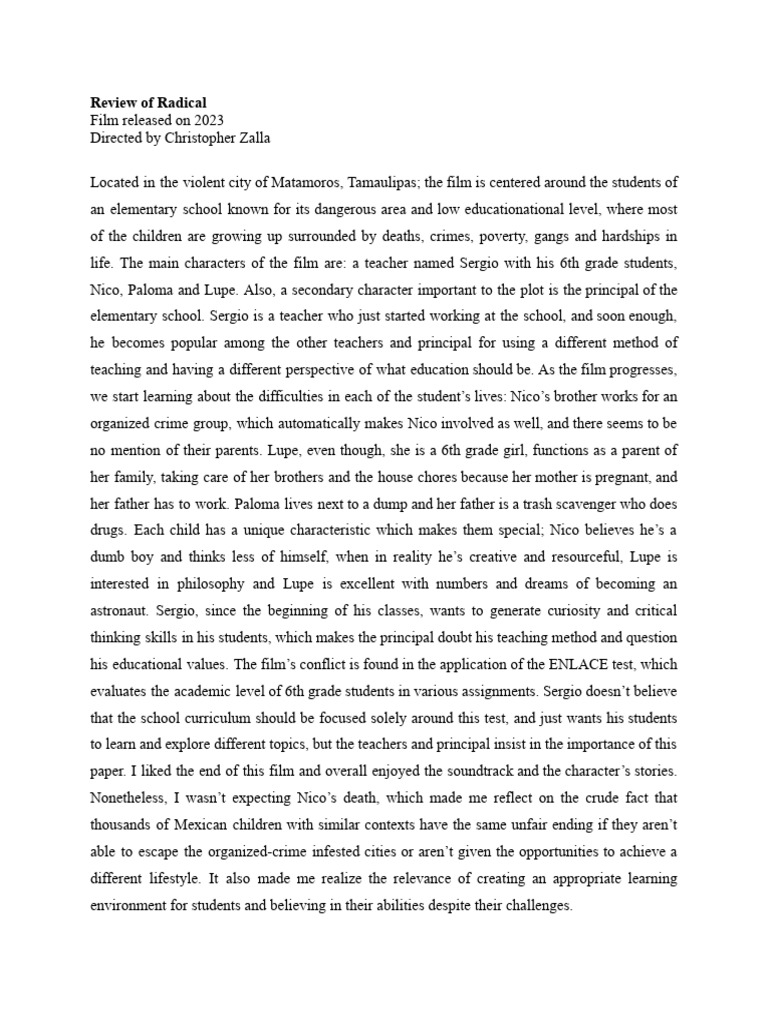 Radical Movie Review-How Context Affects Education | PDF | Teachers ...