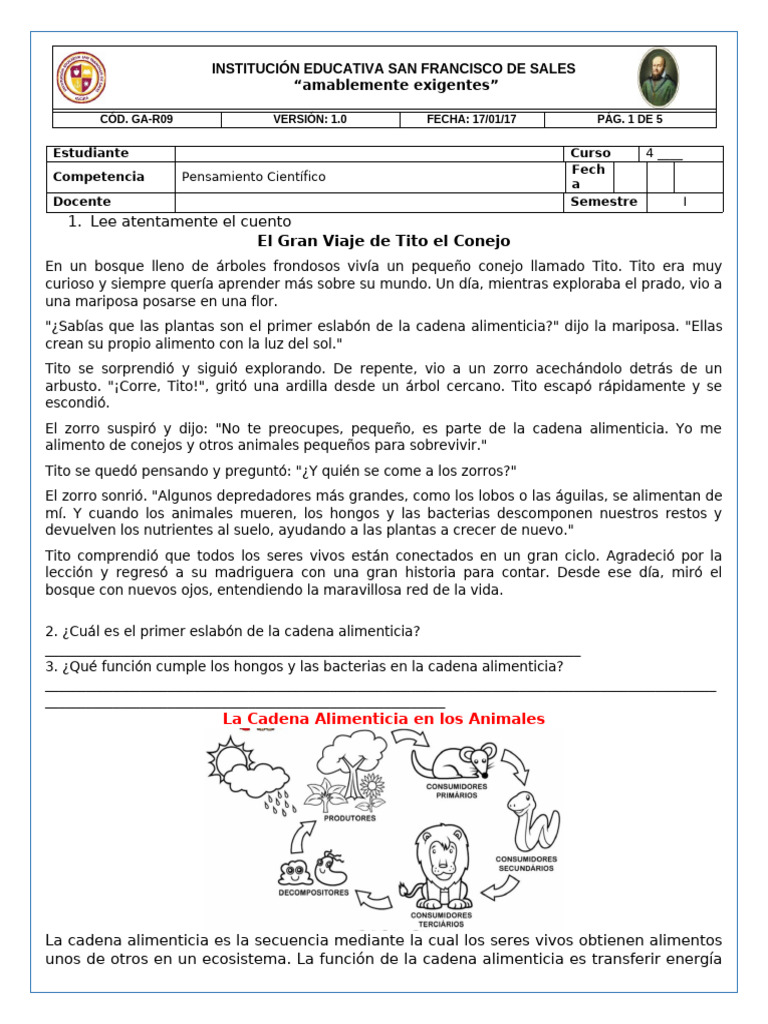 Taller de Refuerzo de La Cadena Alimenticia | PDF | Red alimentaria ...