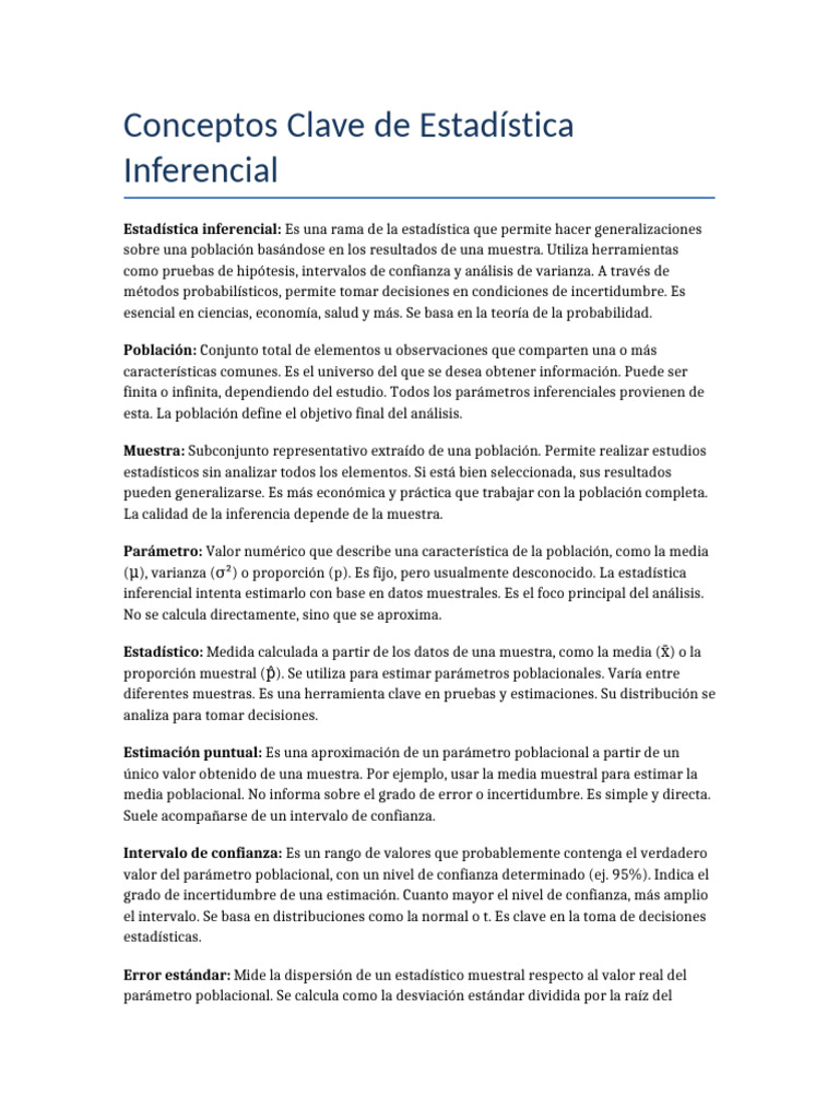 Conceptos Estadistica Inferencial | PDF | Muestreo (Estadísticas) | Intervalo de confianza