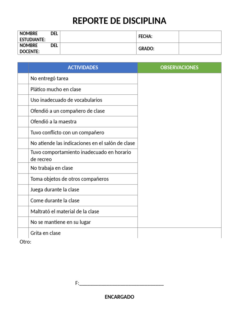Informe de Conducta Estudiantil | PDF