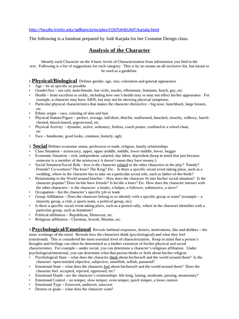 Character Analysis Guidelines for Costume Design | PDF | Morality ...