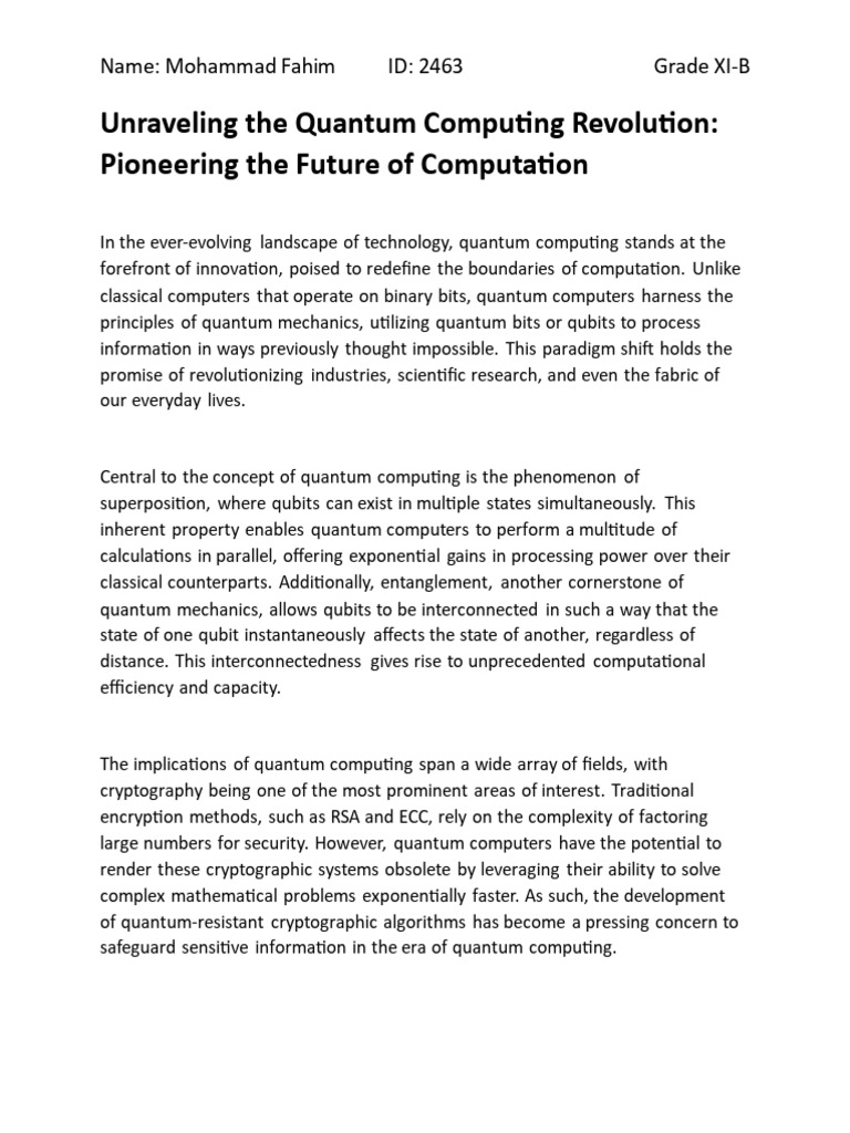 ARTICLE - Unraveling The Quantum Computing Revolution | PDF | Quantum Computing | Theoretical ...