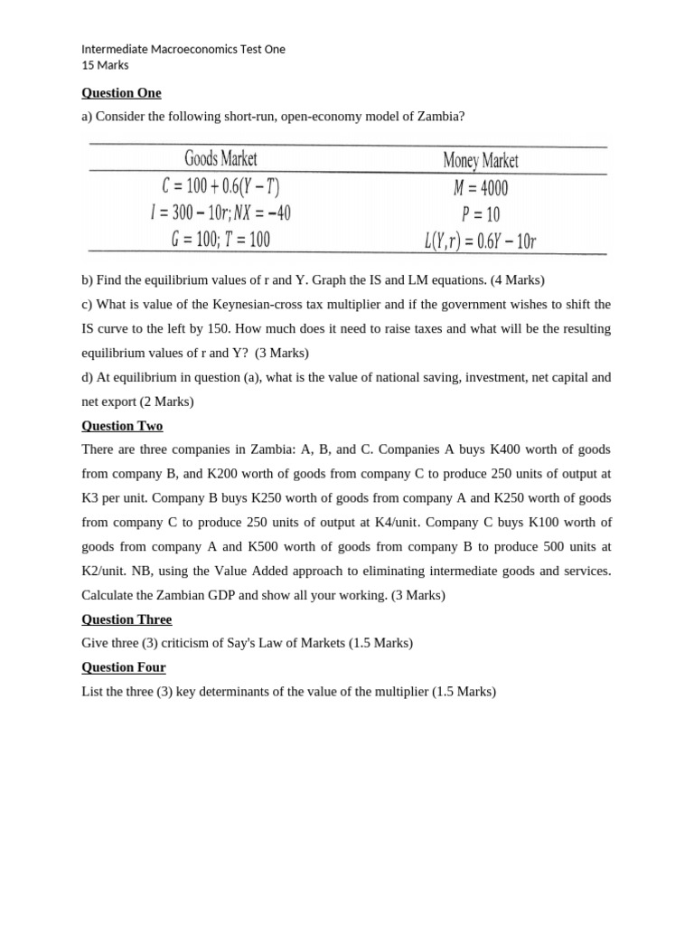 Intermediate Macroeconomics Test One | PDF