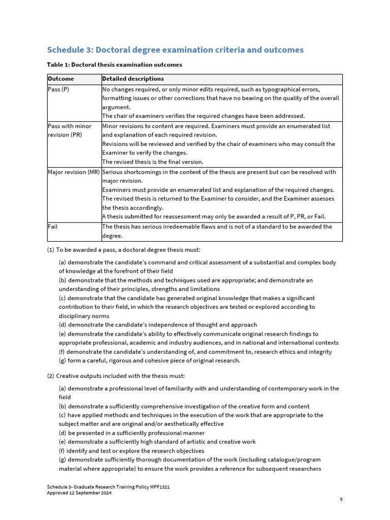 UniMelb - Schedule 3, Doctoral Degree Examination Criteria and Outcomes ...