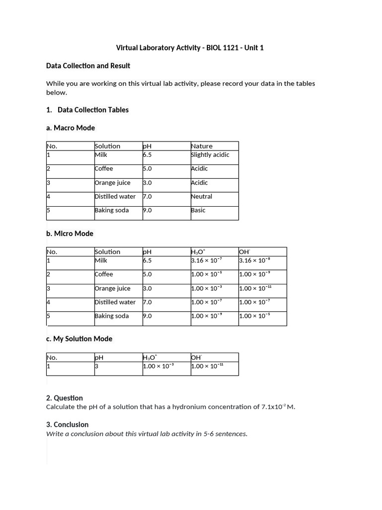 Biology 1 Virtual Lab Assignment Unit 1 | PDF