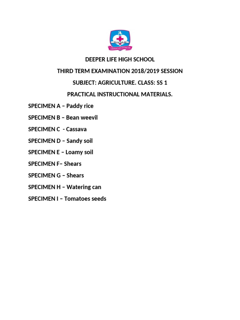 Ss 1 Agricultural Practical Instruction | PDF