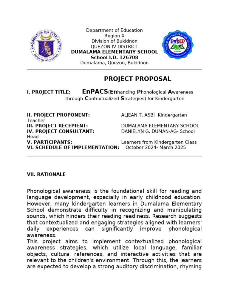 2025-2026 Kinder Project Proposal | PDF | Learning | Cognition