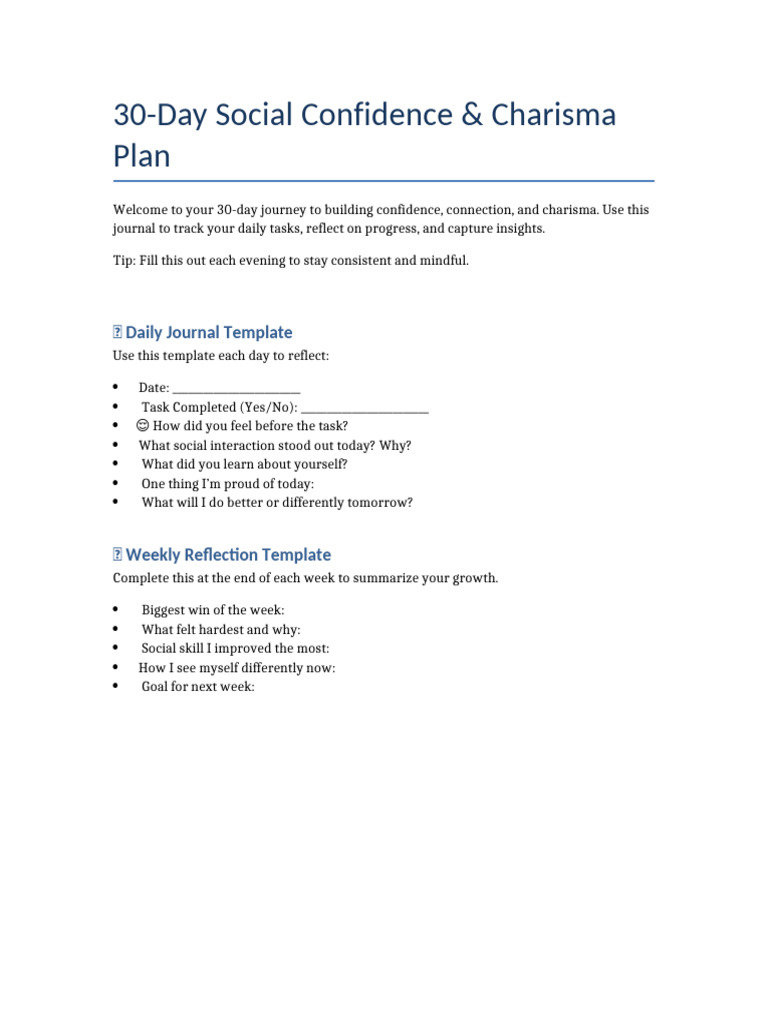 30-Day Social Confidence Journal | PDF
