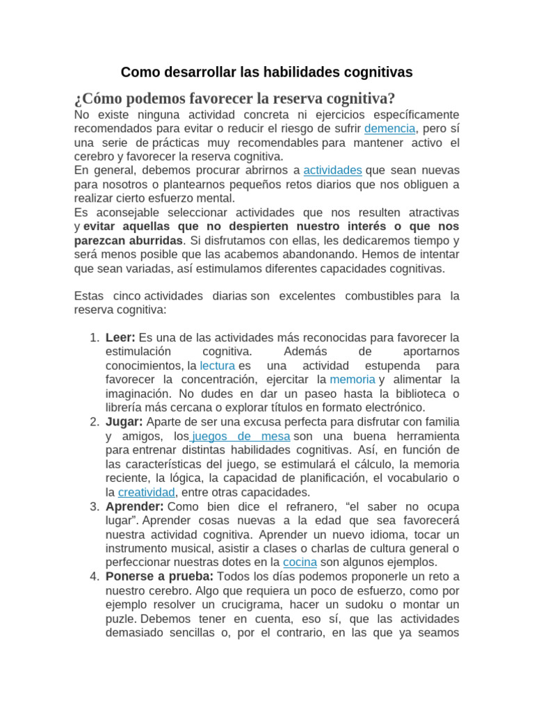 Como Desarrollar Las Habilidades Cognitivas | PDF | Memoria | Aprendizaje
