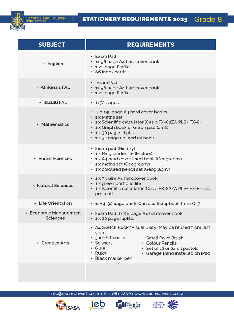 Grade 8 Stationery & Textbook List 2025 | PDF | Books | Textbook