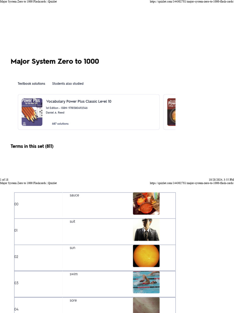Major System Flashcards: 0-1000 | PDF