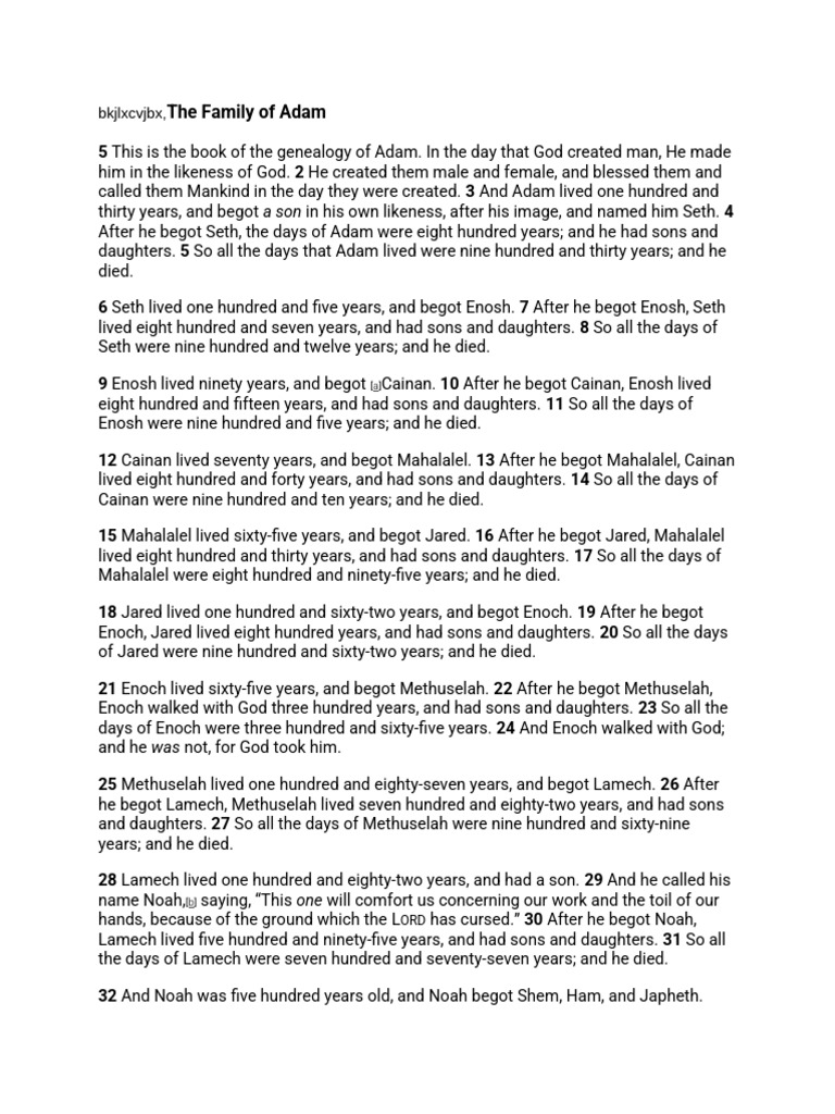 BKJLXCVJBX, The Family of Adam | PDF | Noah | Torah Books