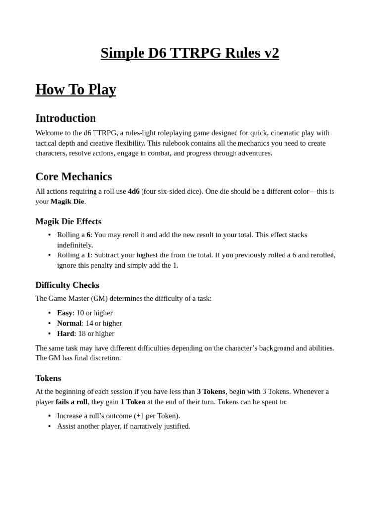 Simple D6 TTRPG Rules Overview | PDF | Tabletop Role Playing Game
