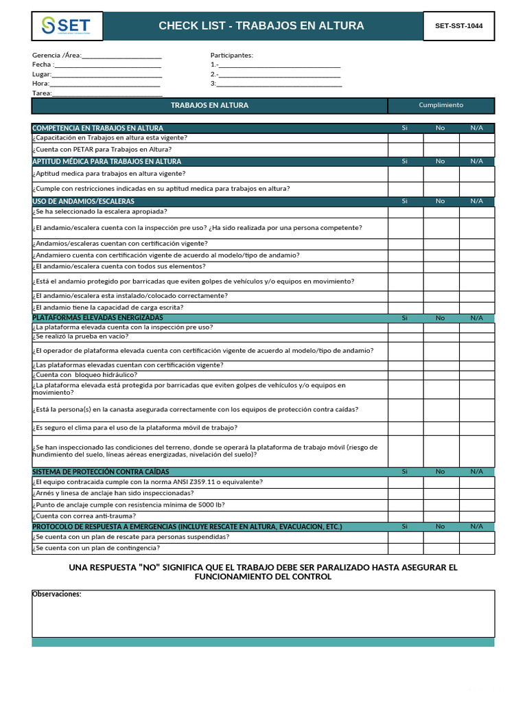 Checklist de Seguridad en Trabajos en Altura | PDF | Facebook