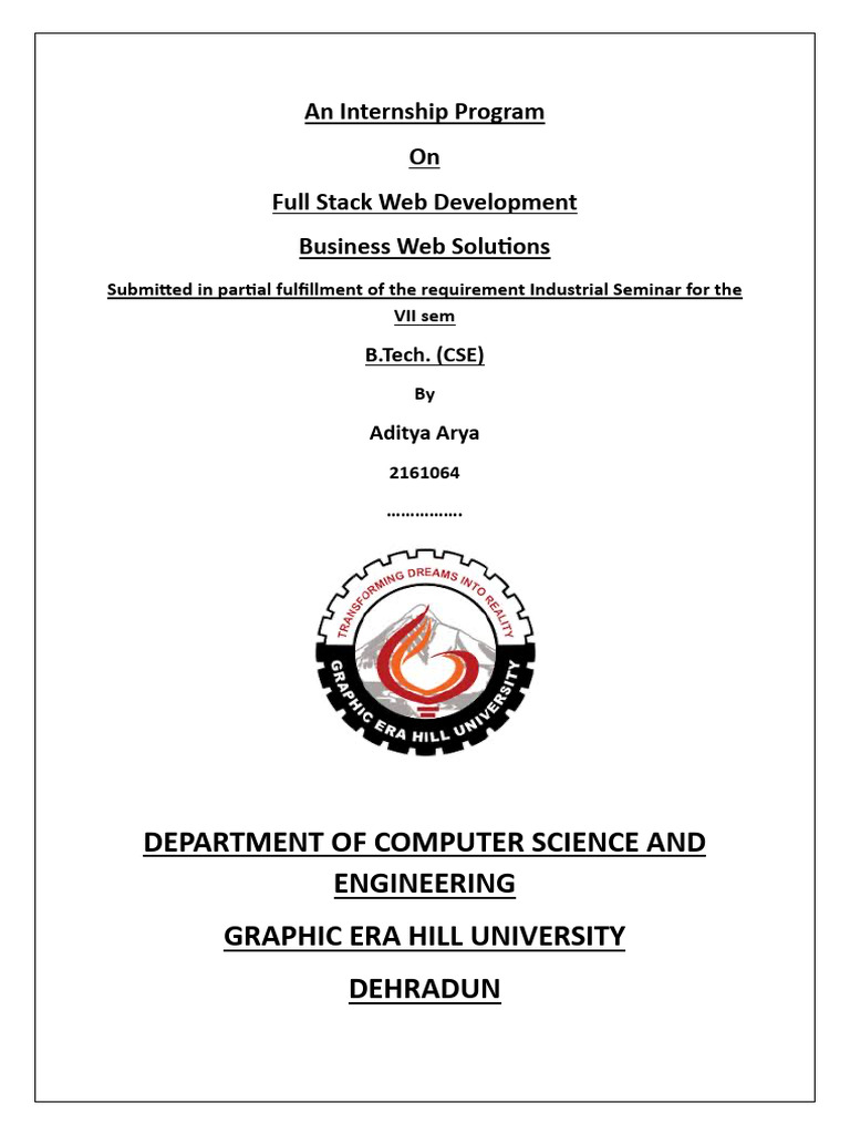 Internship Report Aditya Arya 2161064 H | PDF | World Wide Web ...