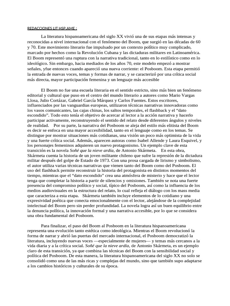 Evolución del Boom al Posboom Literario | PDF | Literatura ...