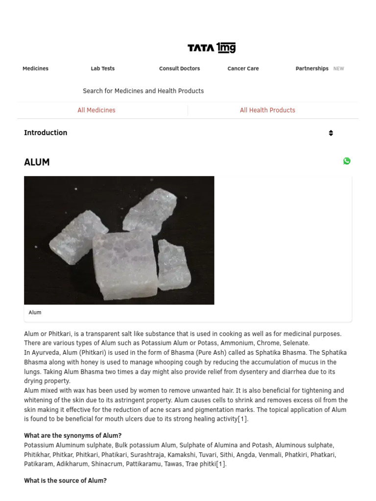 Health Benefits and Uses of Alum | PDF | Healing | Ayurveda