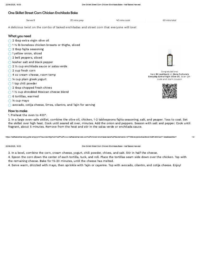 One Skillet Street Corn Chicken Enchilada Bake - Half Baked Harvest ...