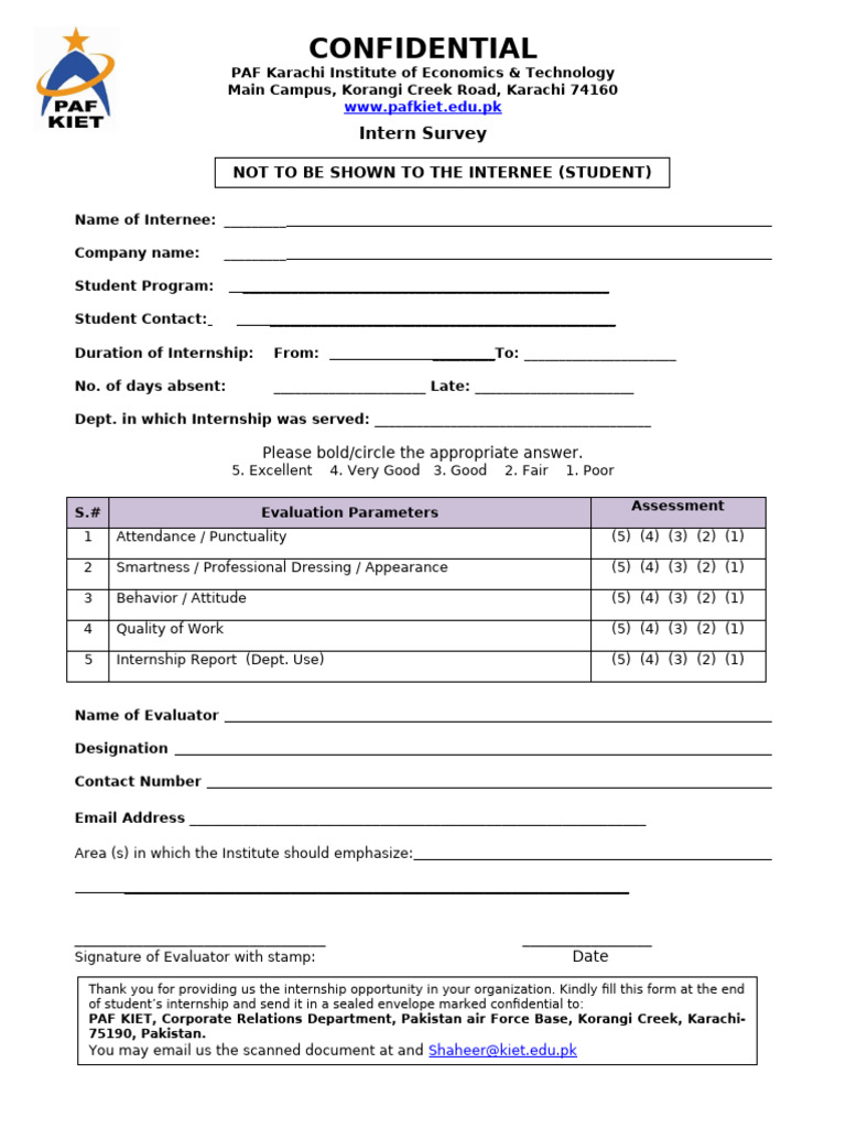 Internship Evaluation Form Template | PDF