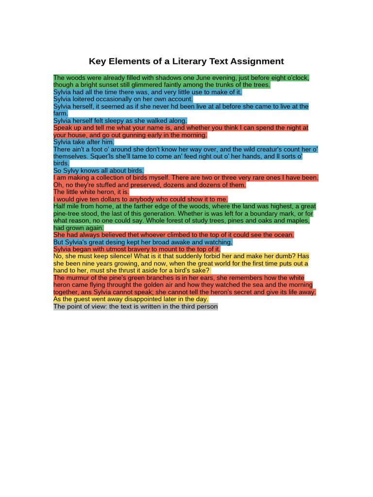 Key Elements of A Literary Text Assignment | PDF