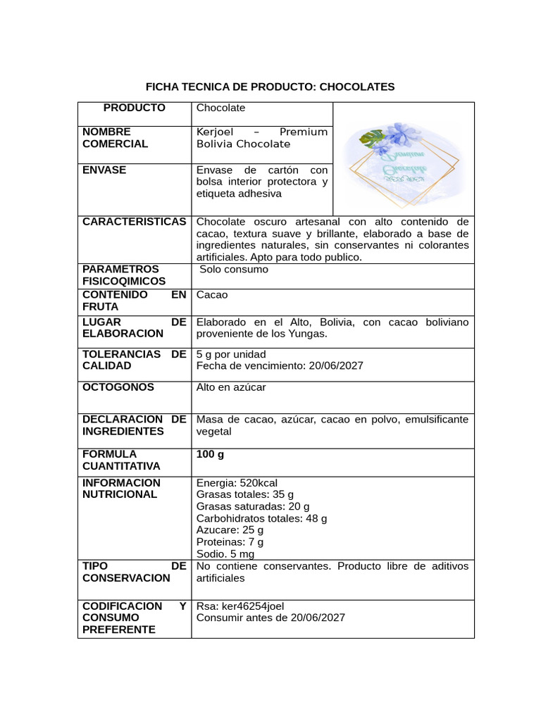 Ficha Tecnica de Producto | PDF