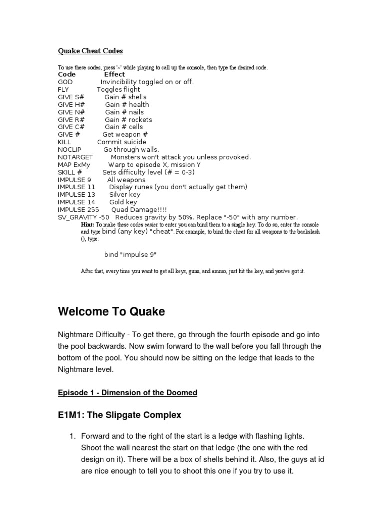 Quake Cheat Codes | PDF | Elevator | Stairs