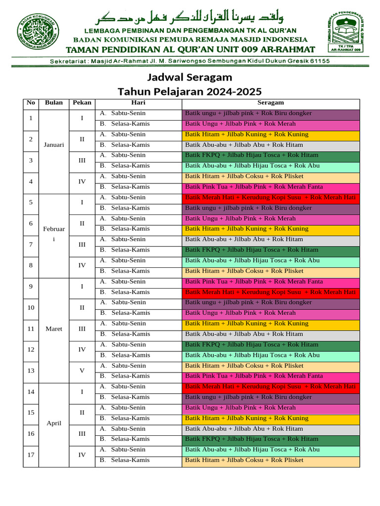 Jadwal Seragam TPA | PDF