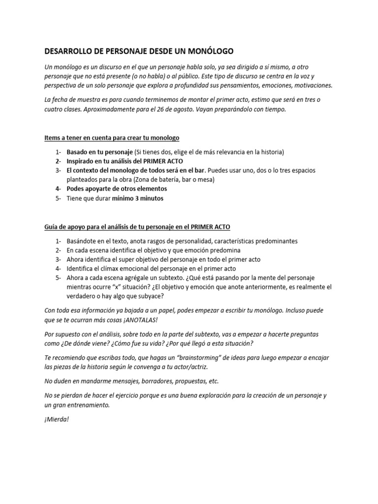 Ejercicio de Monologos | PDF