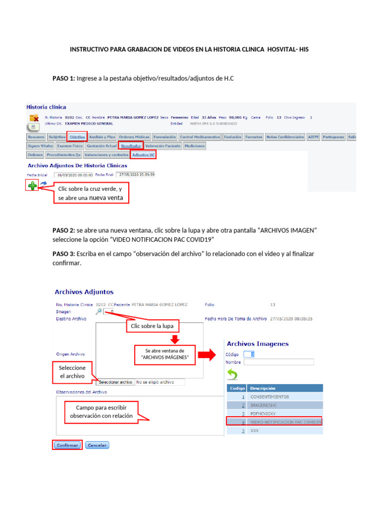 Instructivos para Grabacion de Videos en La Historia Clinica | PDF