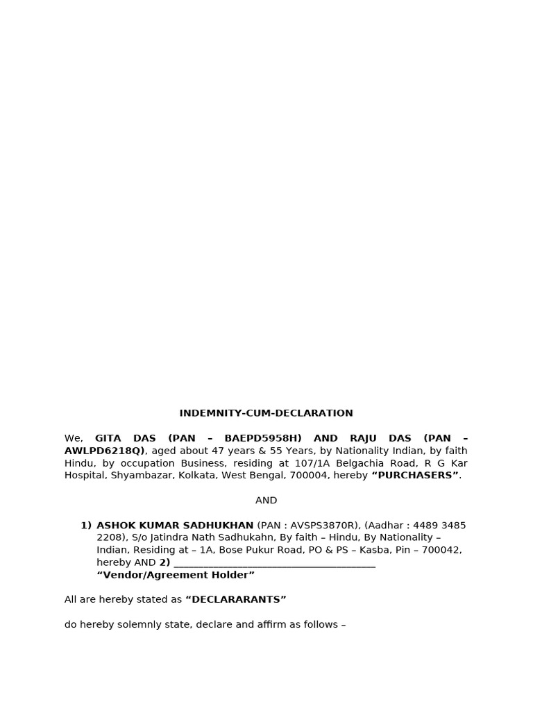 Declaration APP 085 478 GITA DAS | PDF | Cheque | Kolkata